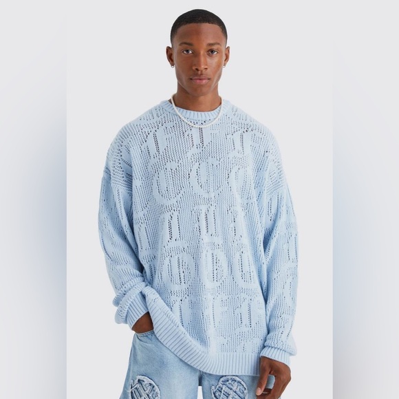 Boohoo | Sweaters | Boohoo Man Ofcl Jaquard Knit Pullover Sweater Pale ...